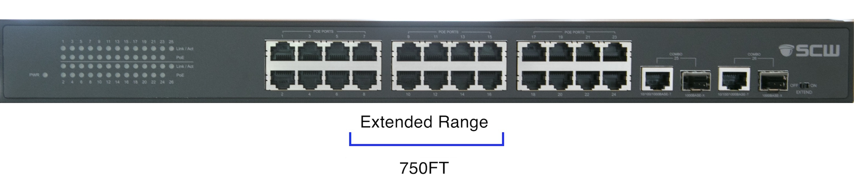 SCW 24 Port PoE Switch with Extended Transmission - SW24PEXT
